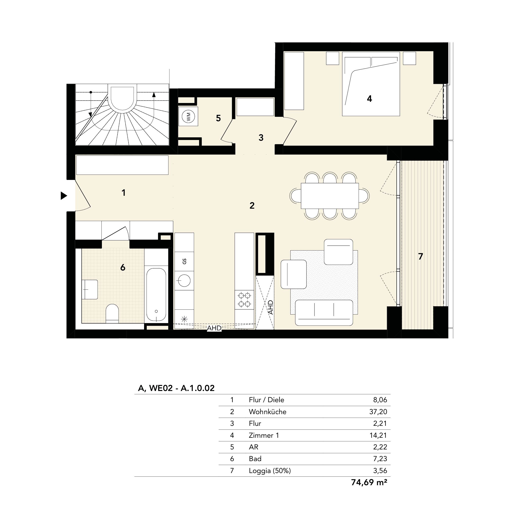 A, WE02 - A.1.0.02/ 2-Raum WE - Packhof Quartier